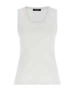 Balmain Balmain Logo Embroidered Ribbed Tank Top No