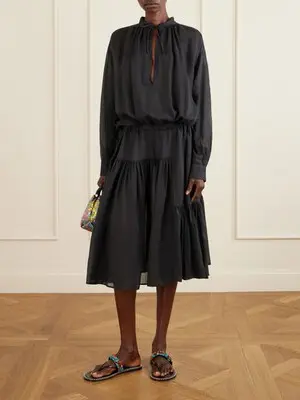 Dries Van Noten Pleated Ramie-mousseline Midi Dress