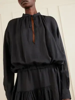 Dries Van Noten Pleated Ramie-mousseline Midi Dress