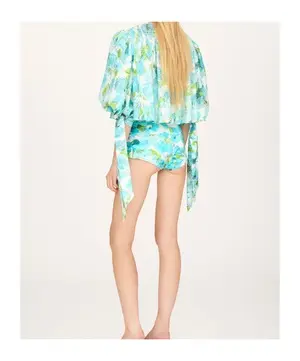 Chloé Smocked Floral Tie-sleeve Top - Blue