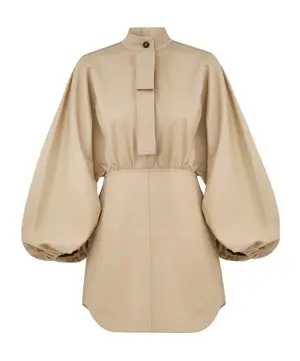 Zimmermann Rebellion Drawn Mini Dress With High Neck And Drawstring Sleeves
