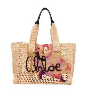 Chloé Raffia And Leather Tote Bag - Nude