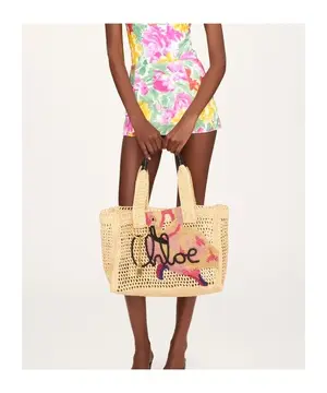 Chloé Raffia And Leather Tote Bag - Nude