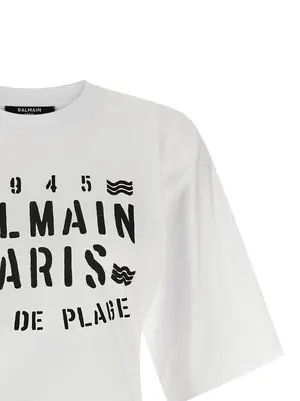 Balmain Club Print T-shirt With Drawstring Detail - White