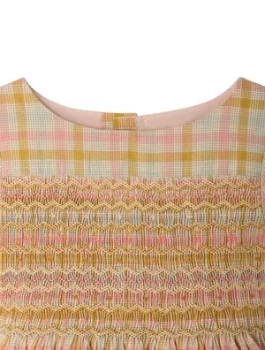 Bonpoint Plaid Smocked Short Sleeve Dress