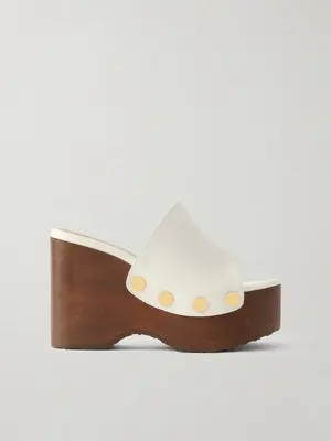 GIANVITO ROSSI Studded Suede Platform Wedge Mules - Brown