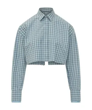 MSGM Cropped Gingham Shirt With Back Tie Detail