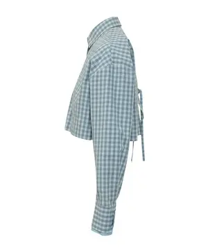 MSGM Cropped Gingham Shirt With Back Tie Detail