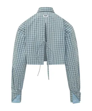 MSGM Cropped Gingham Shirt With Back Tie Detail