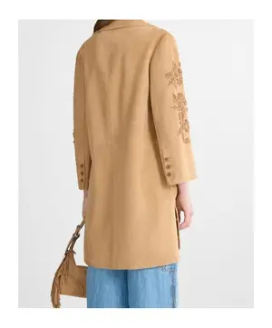 Ermanno Scervino Suede Coat With Floral Embroidery - Nude