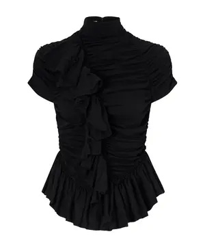 Dries Van Noten Ruffled Draped Cotton-jersey Turtleneck Top