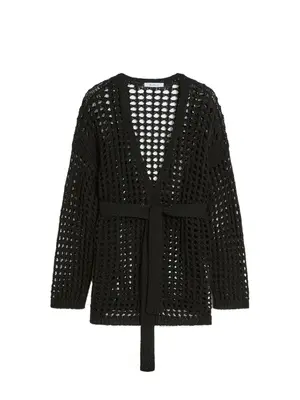 Max Mara Gelo Open-knit Belted Cardigan - Black