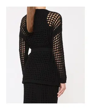 Max Mara Gelo Open-knit Belted Cardigan - Black