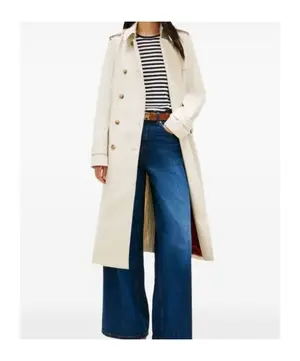 Tommy Hilfiger Double-breasted Belted Cotton Trench Coat - Light Silt