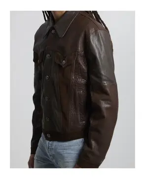 Versace Slim Fit Leather Blouson - Brown