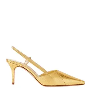 Manolo Blahnik Touki 70 Metallic Elaphe Slingback Pumps - Nude