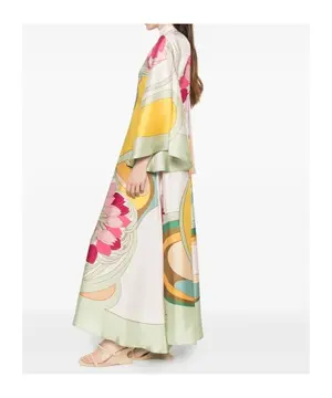 La DoubleJ Magnifico" Printed Silk Dress With Wide Sleeves - Pink