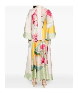La DoubleJ Magnifico" Printed Silk Dress With Wide Sleeves - Pink