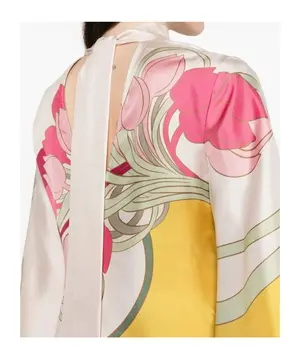 La DoubleJ Magnifico" Printed Silk Dress With Wide Sleeves - Pink