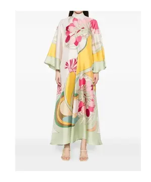 La DoubleJ Magnifico" Printed Silk Dress With Wide Sleeves