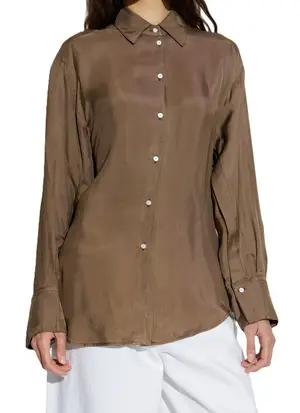 RÓHE Long-sleeved Collared Shirt With Curved Hem