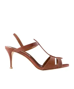 Manolo Blahnik Lizard-effect Leather Slingback Sandals - Brown