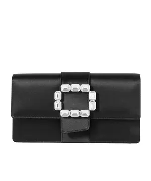 Manolo Blahnik Crystal-embellished Satin Clutch - Black