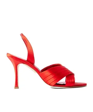 Manolo Blahnik Pintucked Satin Slingback Sandals - Red