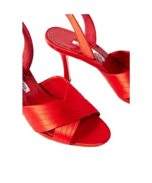 Manolo Blahnik Pintucked Satin Slingback Sandals - Red