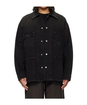 WOOYOUNGMI Leather Collar Washed Denim Jacket