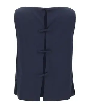 Herno Sleeveless Boat Neck Top With Bow Detail - Blue