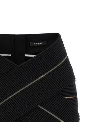 Balmain V-waist Mesh Insert Stretch Mini Skirt - Black