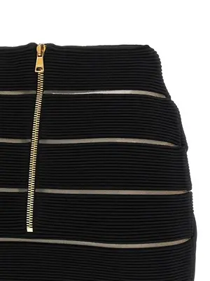Balmain V-waist Mesh Insert Stretch Mini Skirt - Black