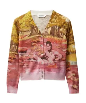 Versace Printed V-neck Cardigan - Brown