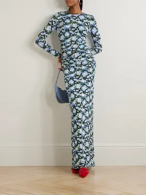 Carolina Herrera Pleated Print Maxi Dress