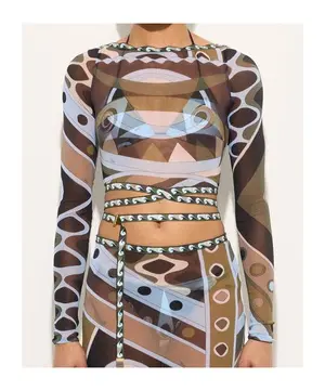Emilio Pucci Cropped Printed Long Sleeve Top - Multicolor