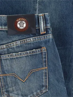 Versace Logo Patch Distressed Jeans