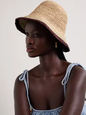 Zimmermann Striped Raffia Bucket Hat - Nude