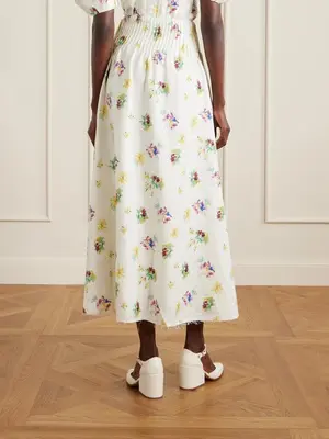 Gabriela Hearst Penelope Pintucked Floral-print Linen-twill Maxi Skirt - Ivory