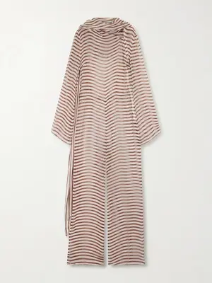 Cult Gaia Lakelyn Striped Silk-chiffon Coverup - White