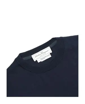 FERRAGAMO Round Neck Long Sleeve Knit Sweater - Black