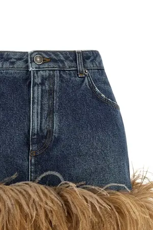Dolce & Gabbana Feather Trim Denim Skirt