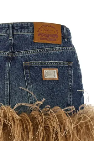 Dolce & Gabbana Feather Trim Denim Skirt