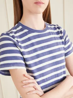 NILI LOTAN Lana Striped Cotton T-shirt - Blue
