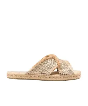 JIMMY CHOO Open Toe Flat Sandals With Logo Detail - Nude