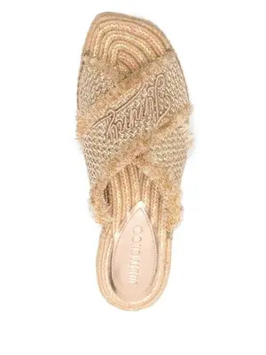 JIMMY CHOO Open Toe Flat Sandals With Logo Detail