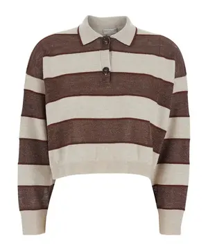 Brunello Cucinelli Brunello Cucinelli Cropped Striped Knit Polo Shirt No