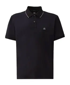 C.P. COMPANY Stretch Piquet Short Sleeve Striped Collar Polo Shirt - Blue