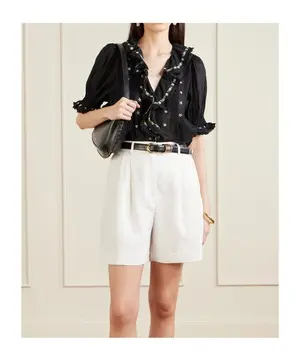 DÔEN Hettie Floral Embroidered Ruffled Blouse - Black