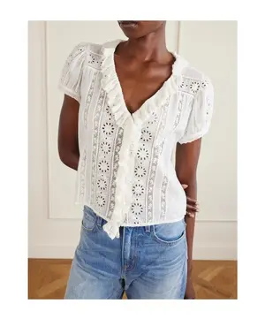DÔEN Lace-trimmed Organic Cotton-voile Blouse